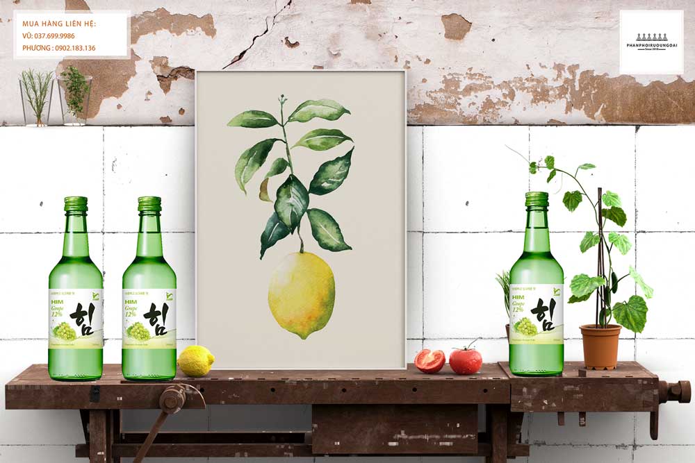 Rượu Soju HIM Grape với hương vị trái nho xanh, rượu Soju nho xanh