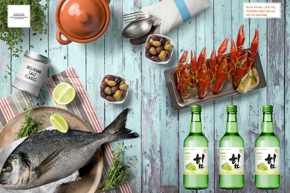 Rượu Soju HIM Grape với hương vị trái nho xanh, rượu Soju nho xanh